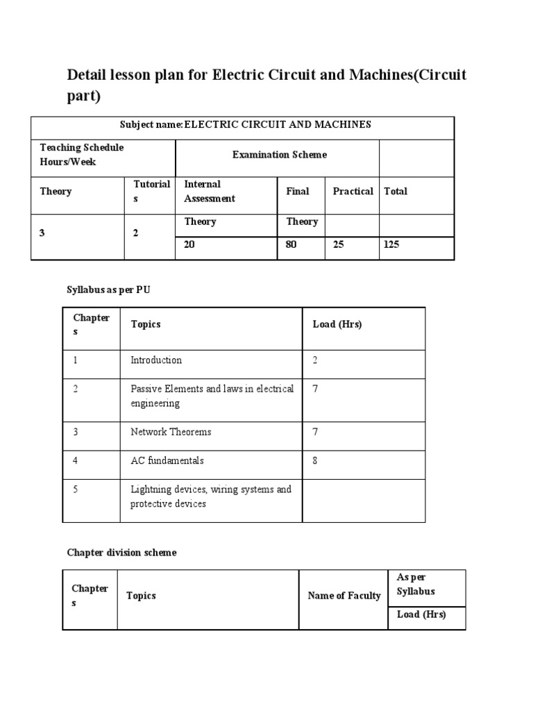 Electric Circuit and Machines Lesson Plan | PDF | Series And Parallel ...