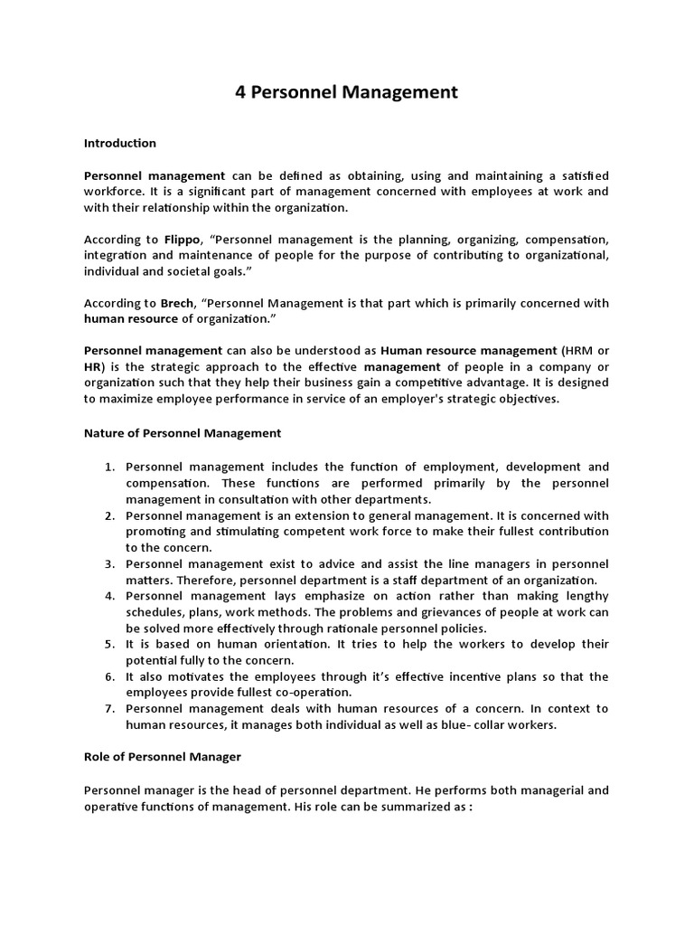 4 Personnel Management | PDF | Performance Appraisal | Human Resource ...