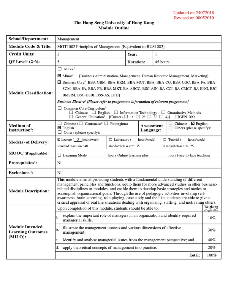MGT1002 Module Outline | PDF | Educational Technology | Behavior Modification
