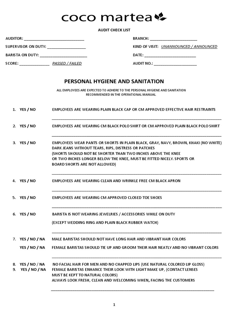 Coco Martea - Audit Form | PDF | Teaspoon | Kitchen Utensil
