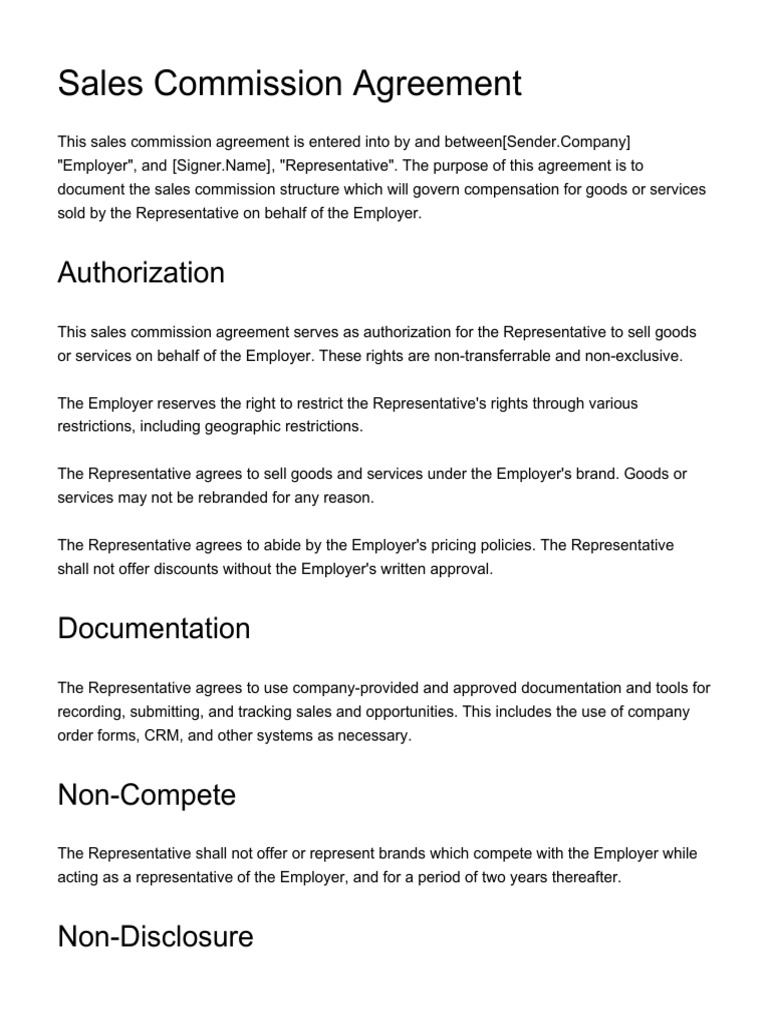 Sales Commission Agreement Template | PDF | Business | Finance & Money ...