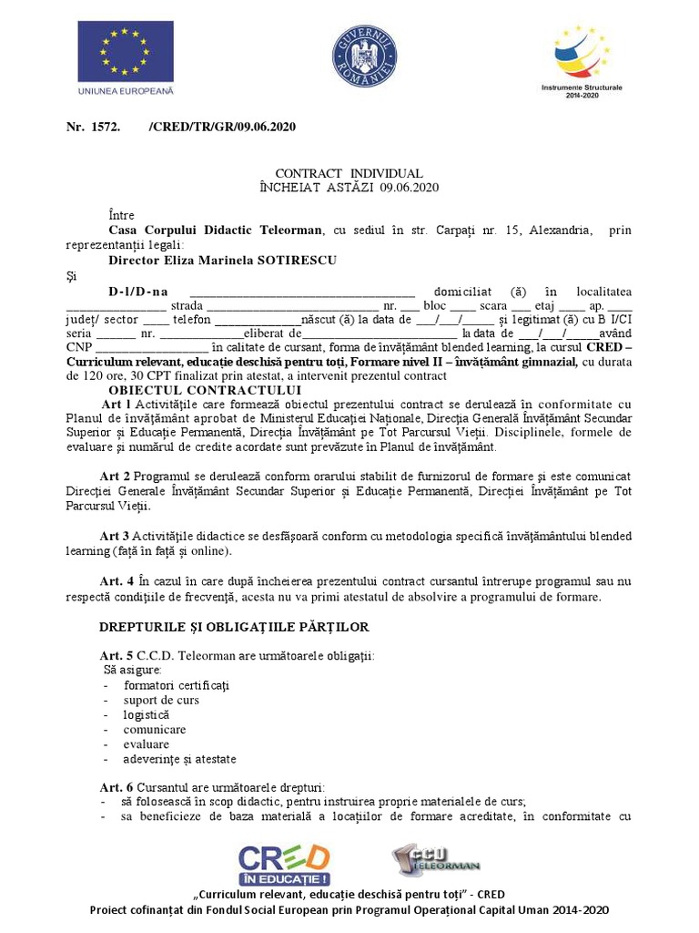 Contract de Formare CRED Romana Engleza S5 | PDF