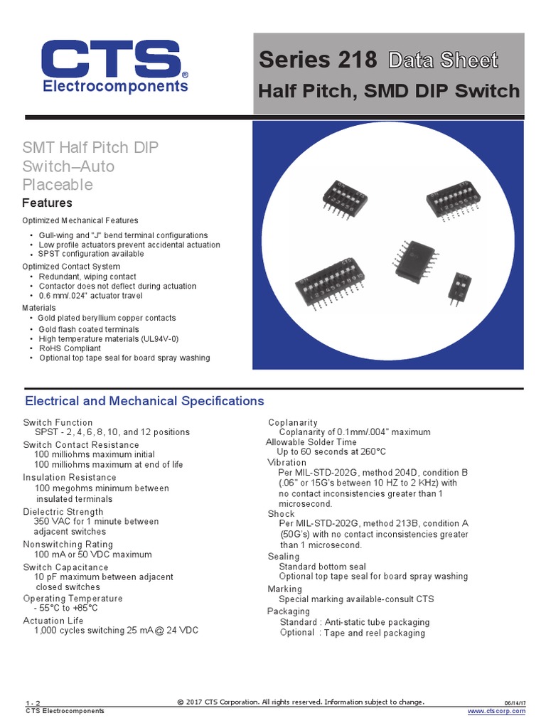 Series 218: Data Sheet Data Sheet | Download Free PDF | Switch | Components