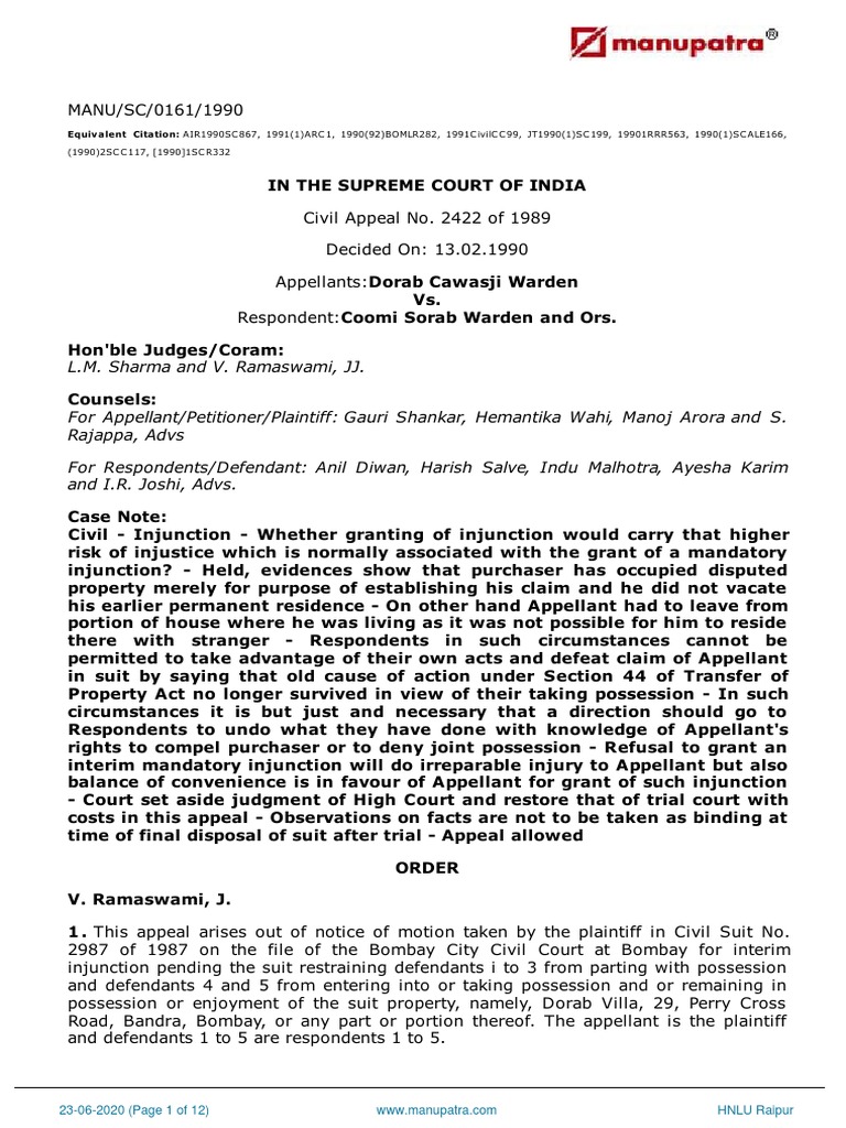 HIGHLIGHTED Dorab - Cawasji - Warden - Vs - Coomi - Sorab - Warden - and - Ors | PDF ...