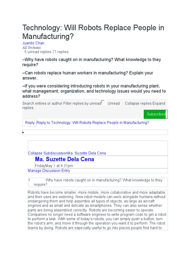 Mis Answers in Discussion 1&2 | PDF | Robot | Robotics