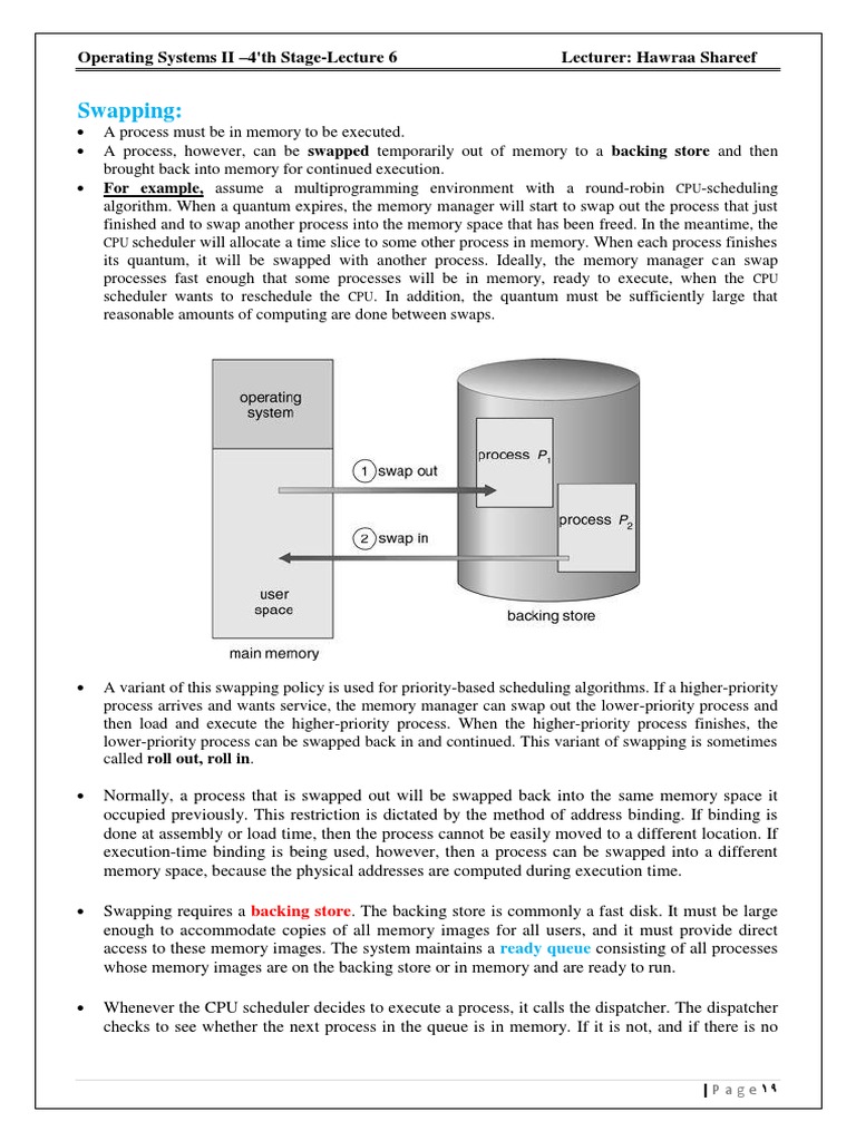Swapping:: Operating Systems II - 4'th Stage-Lecture 6 Lecturer: Hawraa Shareef | PDF | Computer ...