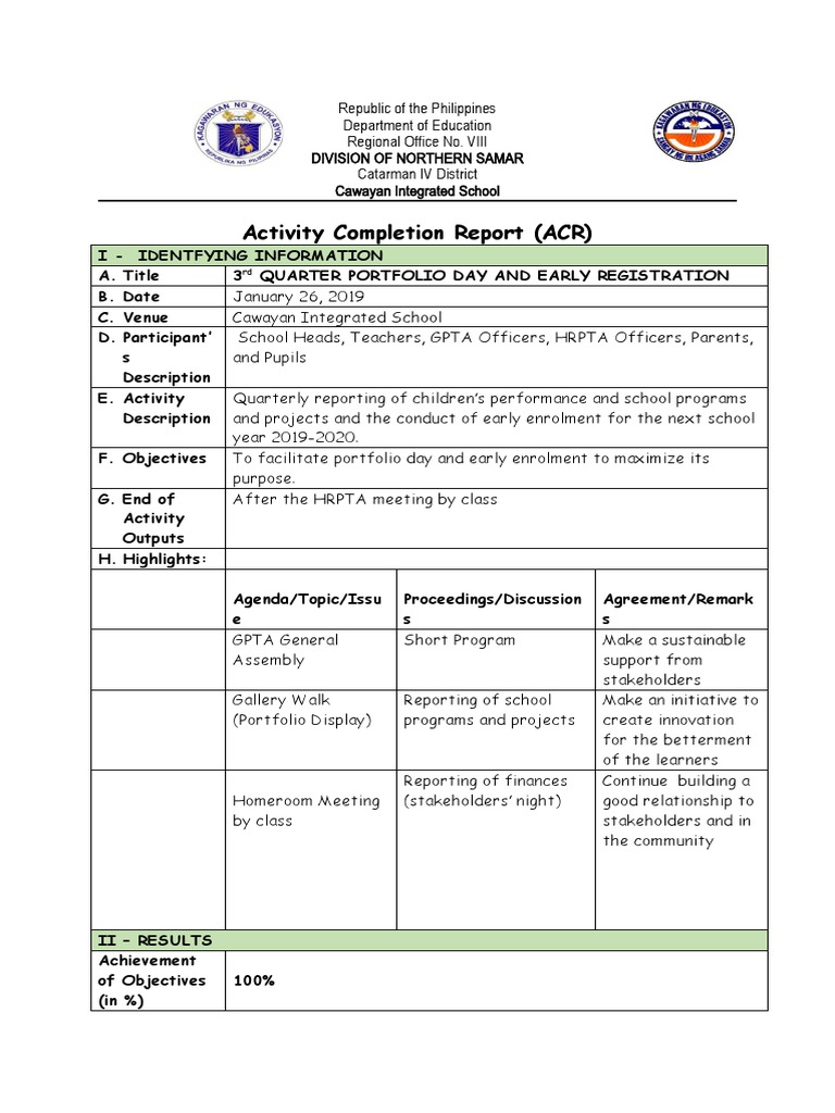 Cawayan Integrated School's Comprehensive Report on the 3rd Quarter ...
