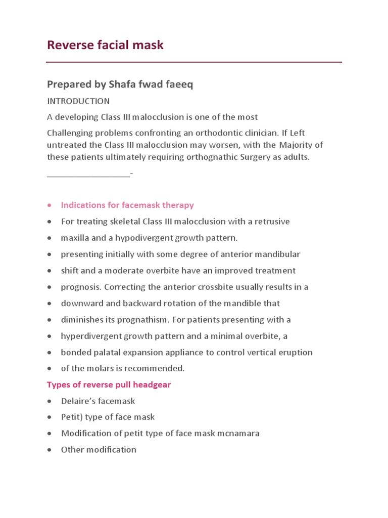 Reverse Facial Mask: Prepared by Shafa Fwad Faeeq | PDF | Human Head ...