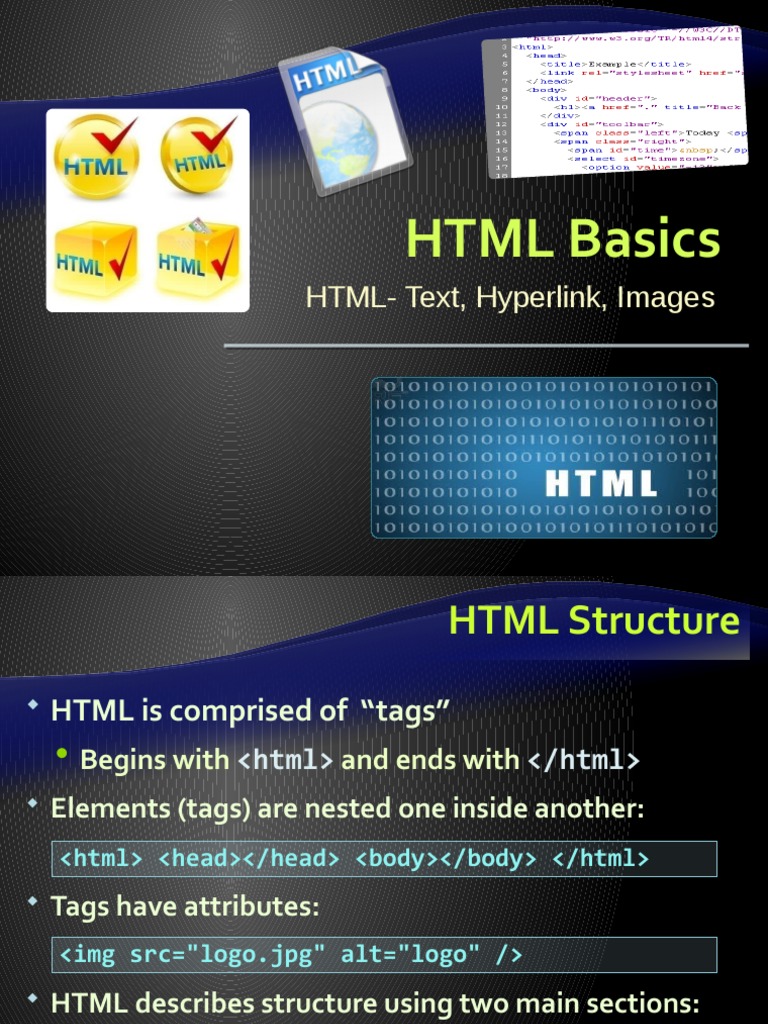 HTML Basics: HTML-Text, Hyperlink, Images | PDF | Html Element | Html