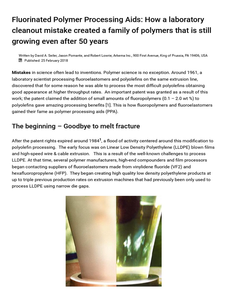 Fluorinated Polymer Processing Aids: How A Laboratory Cleanout Mistake ...