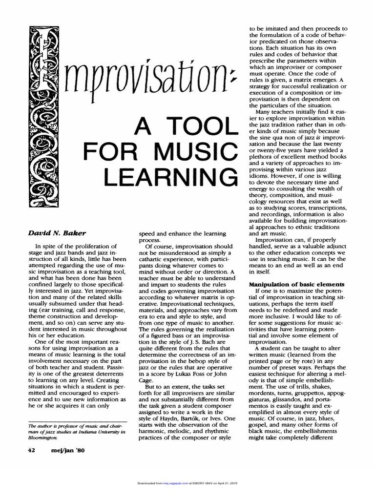 Improvisation A Tool For Music Learning | PDF