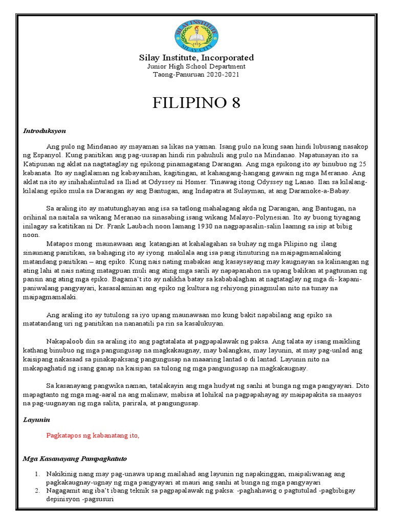 Filipino 8 Modyul 4 Unang Markahan | PDF