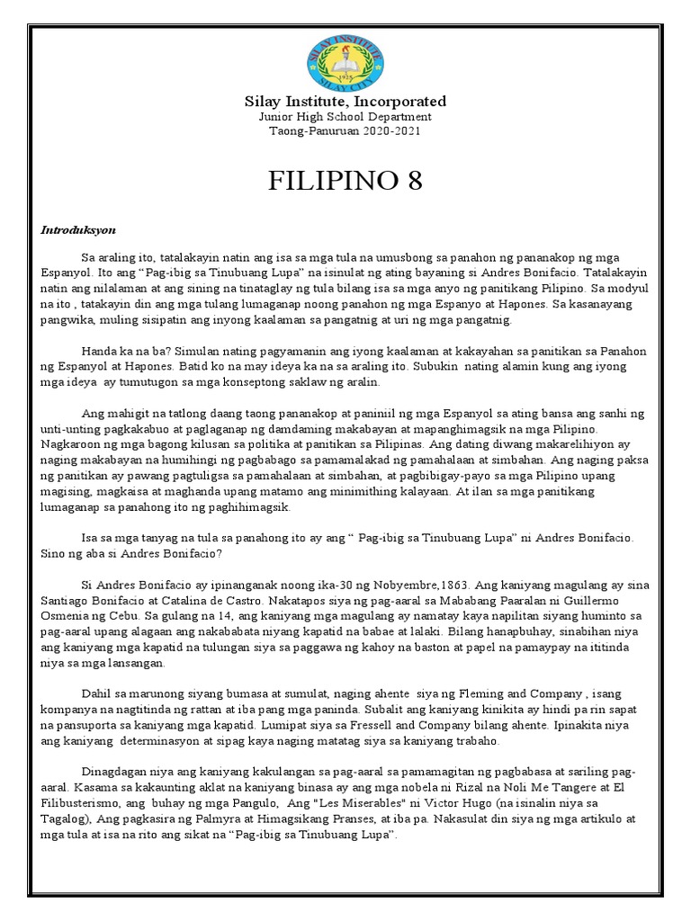 Filipino 8 Modyul 5 Unang Markahan | PDF