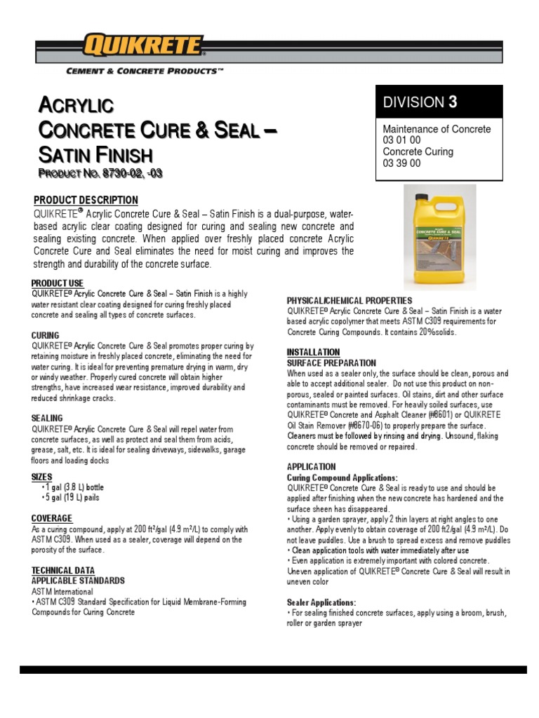 Data - Sheet-Acrylic Concrete Cure and Seal 8730 | Download Free PDF ...