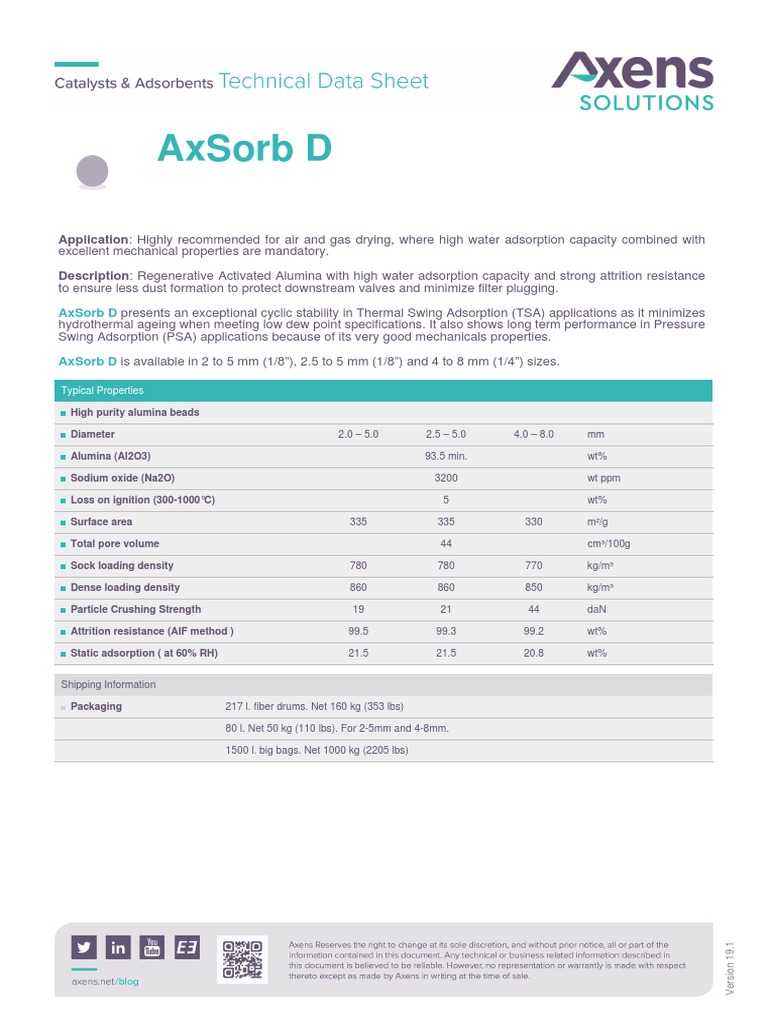 TDS of AxSorb D | PDF | Adsorption | Aluminium Oxide