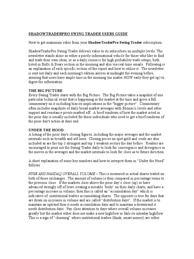 Shadow Trader Pro Swing Trader Users Guide | PDF | Vix | Order (Exchange)