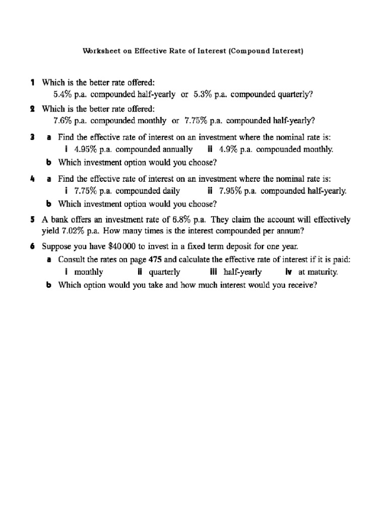 Compound Interest Rate Worksheet | PDF