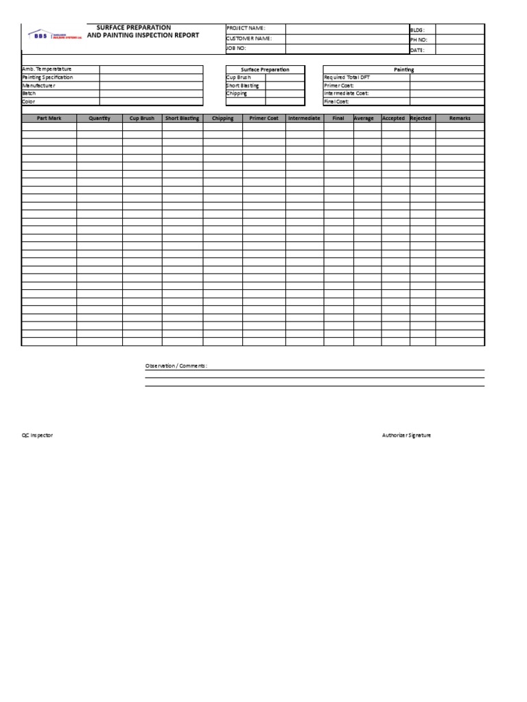 Surface Preparation and Painting Inspection Report | PDF