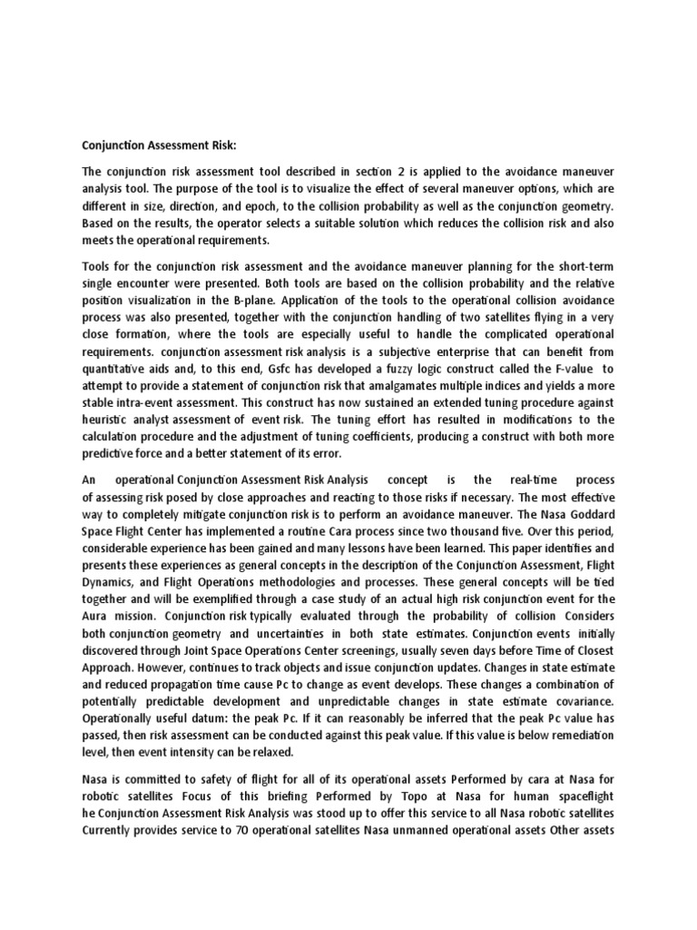 Conjunction Assessment Risk | PDF | Nasa | Risk