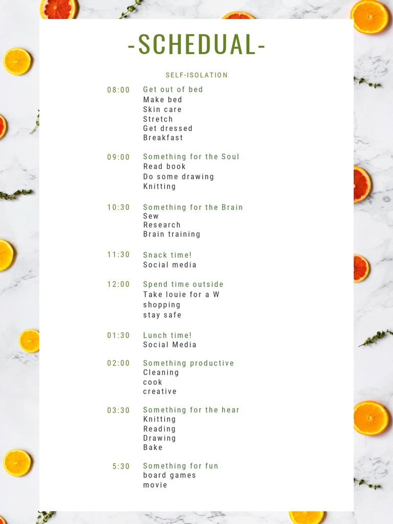 Self Care Schedule | PDF