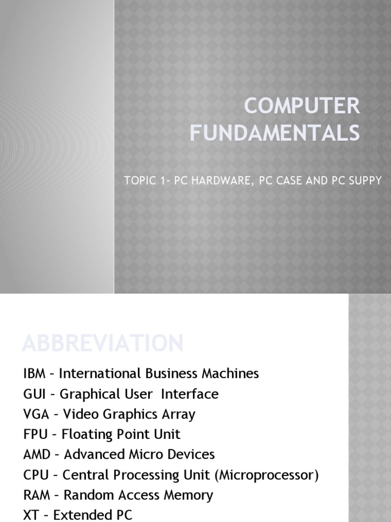 Computer Fundamentals: Topic 1-Pc Hardware, PC Case and PC Suppy | PDF ...