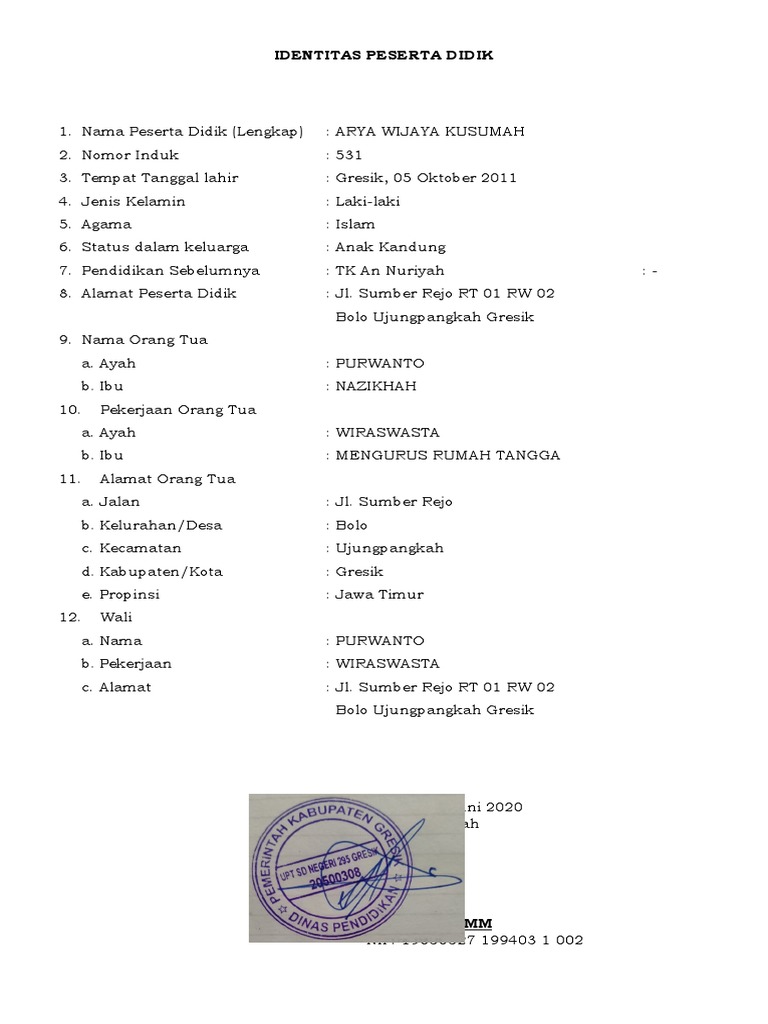 Format Biodata Raport | PDF
