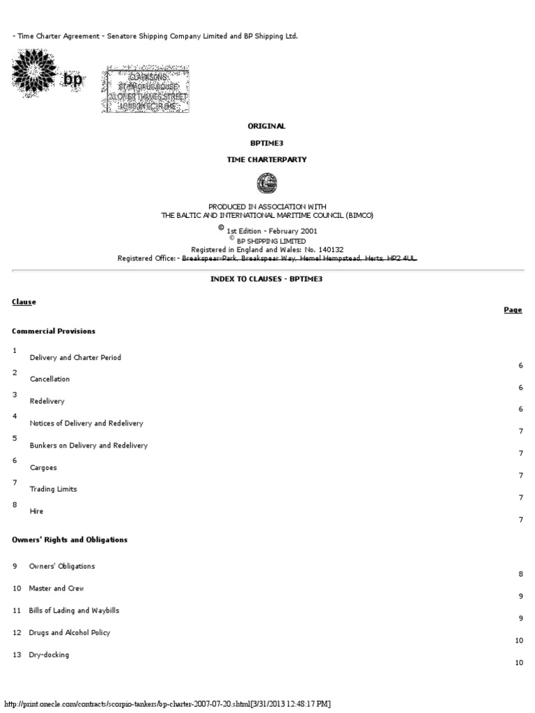 BP Time Charter Party Agreement | PDF | Ships | Bill Of Lading