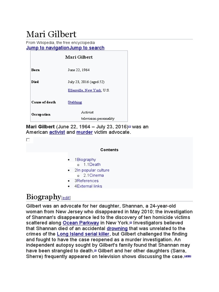 Mari Gilbert | PDF | Wikipedia | Violence
