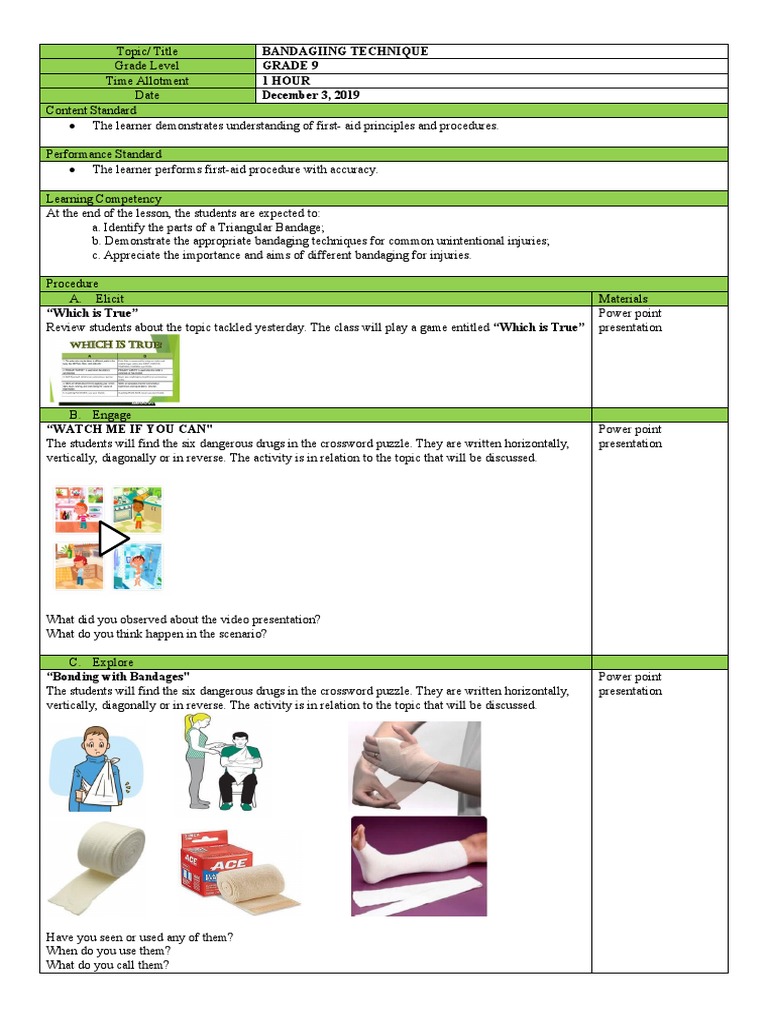 Bandagiing Technique Grade 9 1 Hour December 3, 2019 | PDF | Wound ...