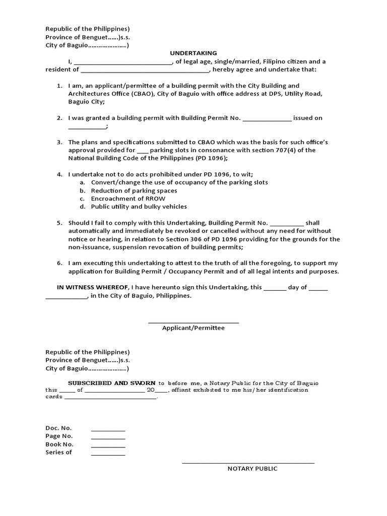 UNDERTAKING (For Building Permit) | PDF