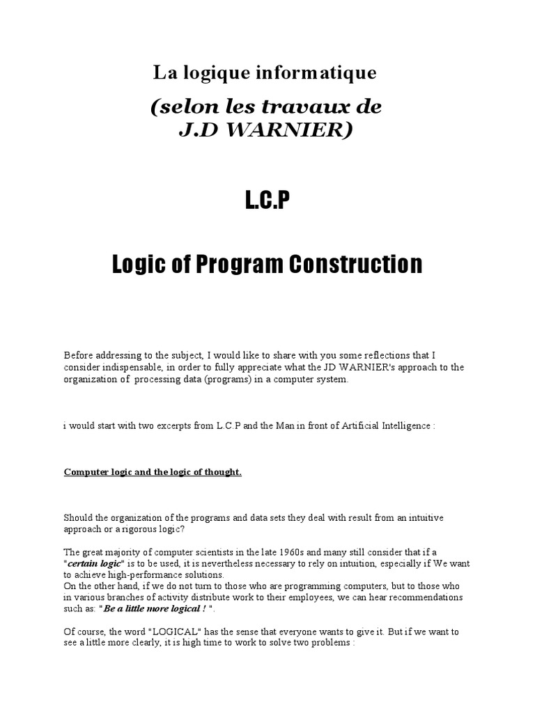 La Logique Informatique | PDF | Computer Program | Programming