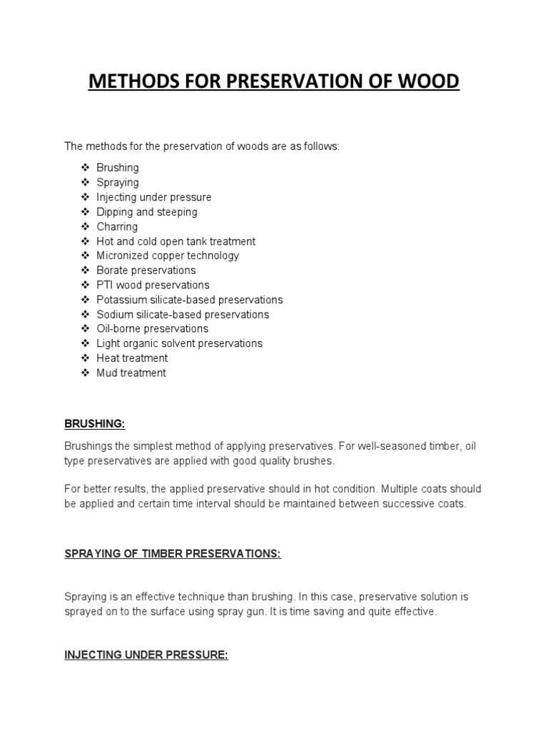 Wood Preservation Techniques Overview | PDF | Chemistry | Materials