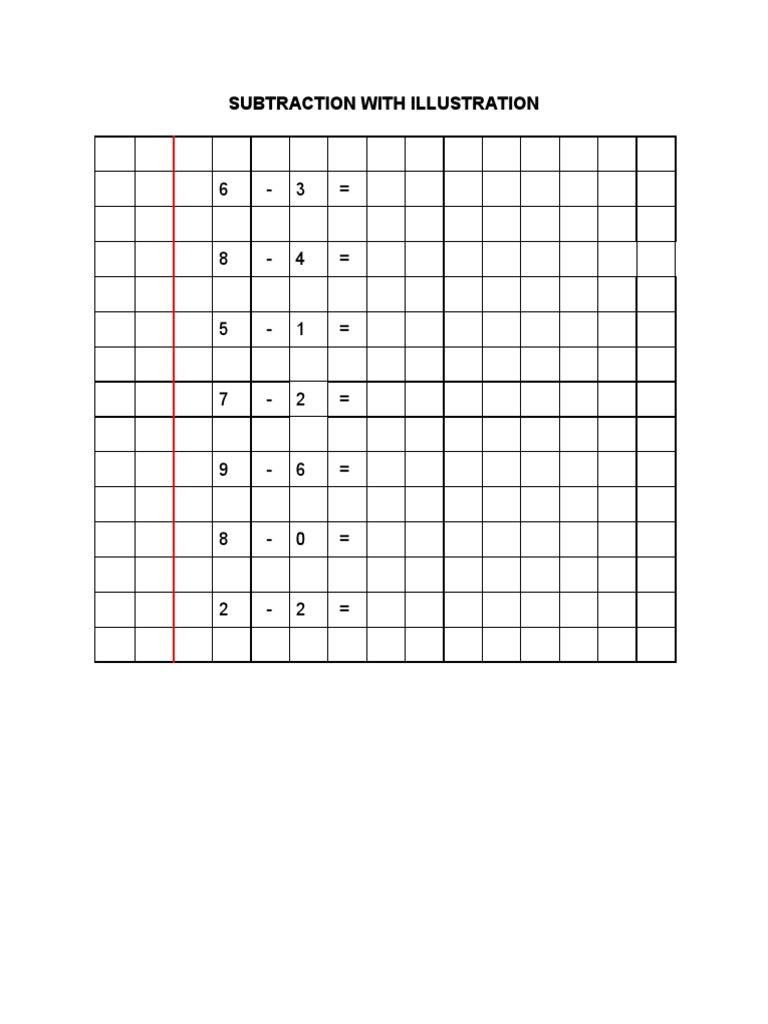 SUBTRACTION Homework (0-9) | PDF