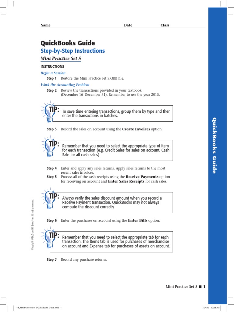 Mini Practice Set 5 QuickBooks Guide PDF | PDF | Debits And Credits ...