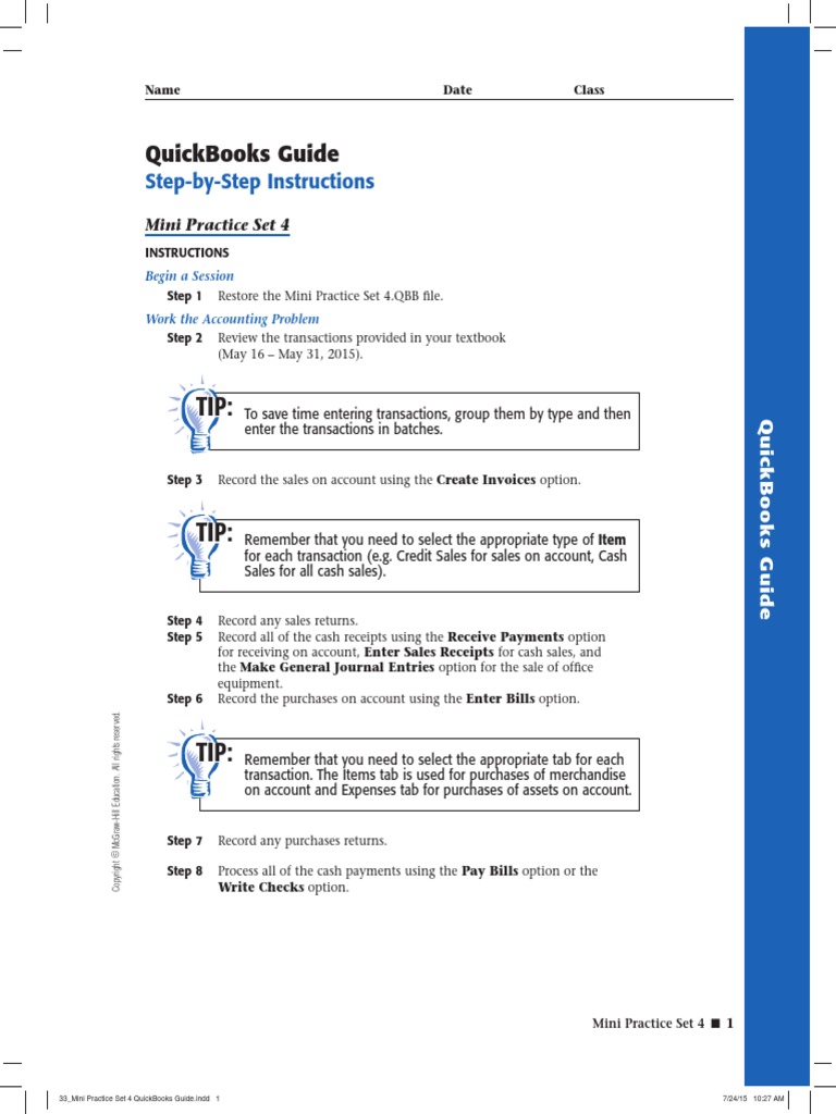 Mini Practice Set 4 QuickBooks Guide PDF | PDF | Debits And Credits ...