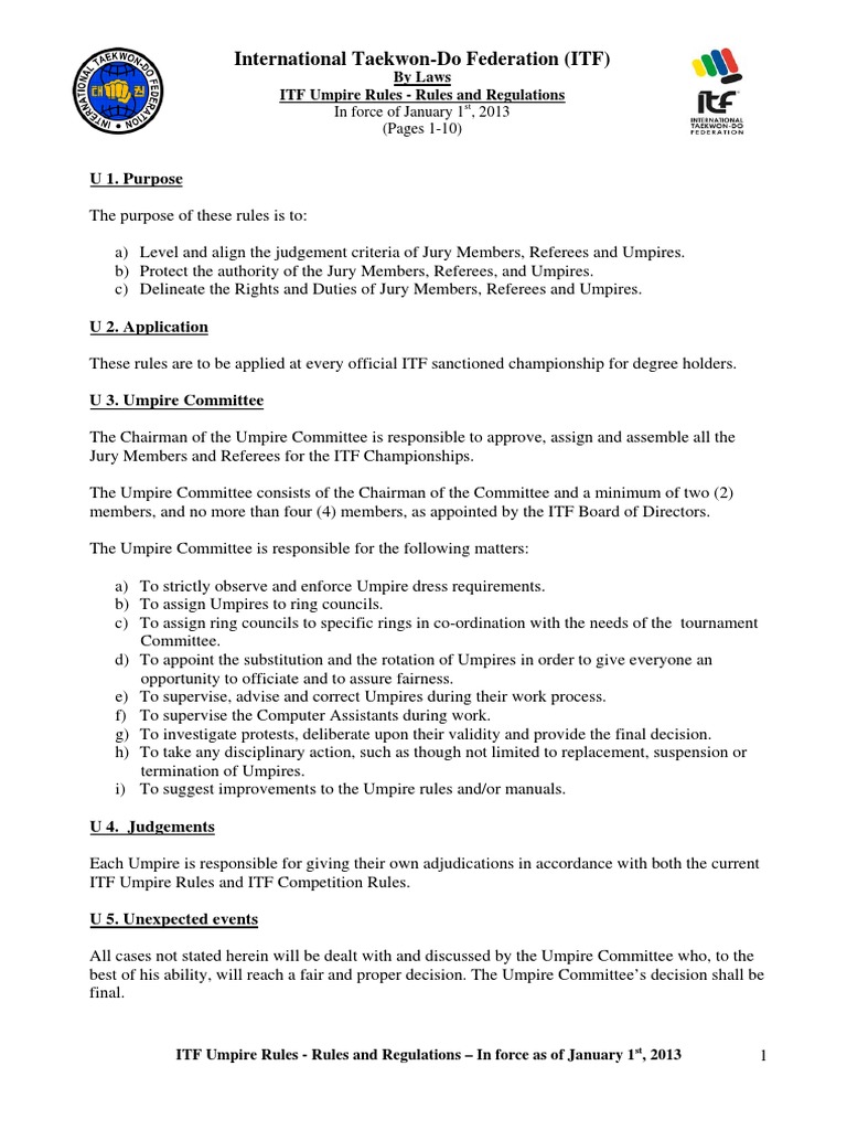 International Taekwon-Do Federation (ITF) : U 1. Purpose | PDF ...