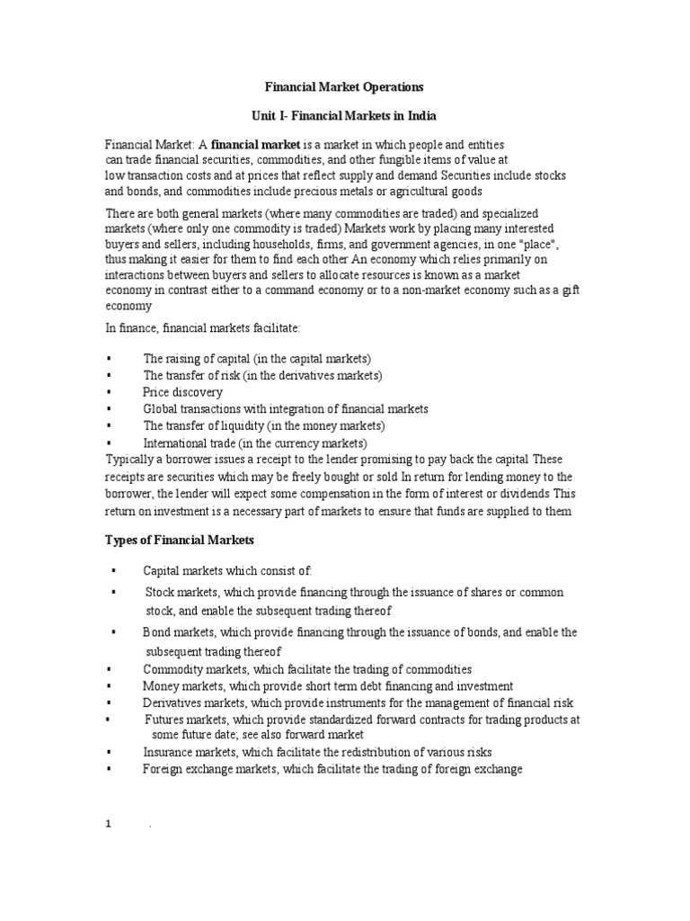Financial Market Operations | PDF | Money Market | Financial Markets