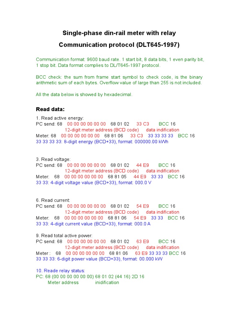 Single-Phase Din-Rail Meter With Relay Communication Protocol (DLT645-1997) | PDF | Bit | Binary ...