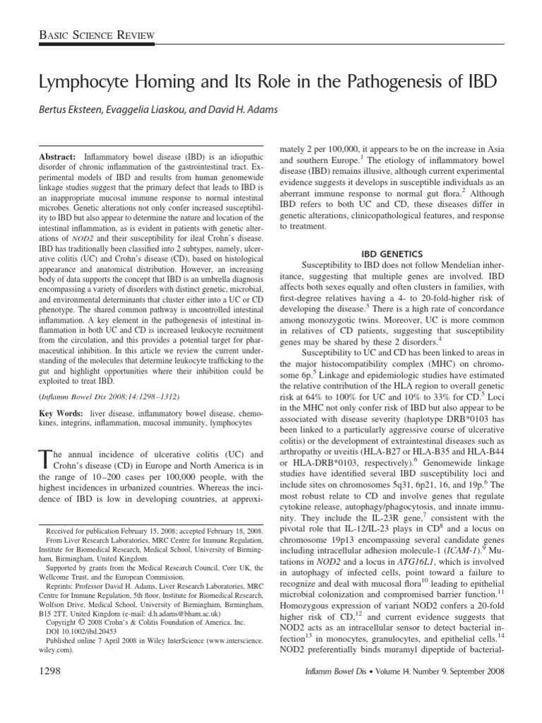 Lymphocyte Homing and Its Role in The Pa PDF | PDF | Inflammatory Bowel ...