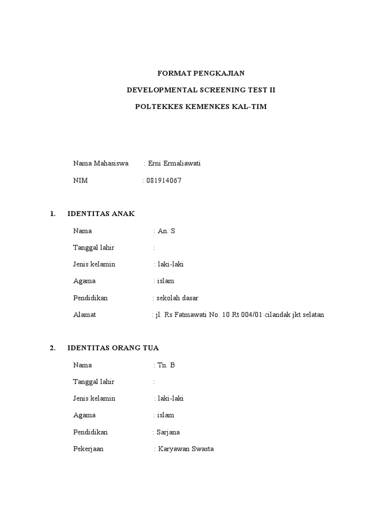 Format Pengkajian DDST | PDF | Karier & Perkembangan | Pengembangan Diri