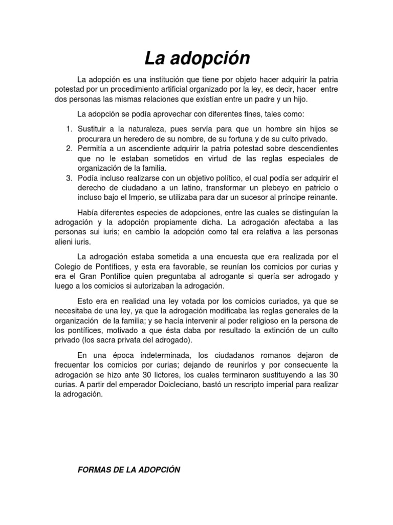 La Adopción Derecho Romano | PDF | Bienes (Ley) | Propiedad