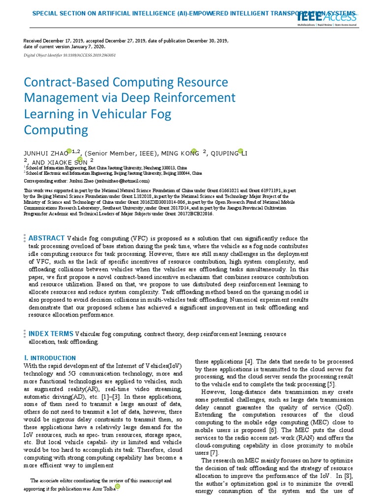 Contract-Based Computing Resource Management Via Deep Reinforcement Learning in Vehicular Fog ...
