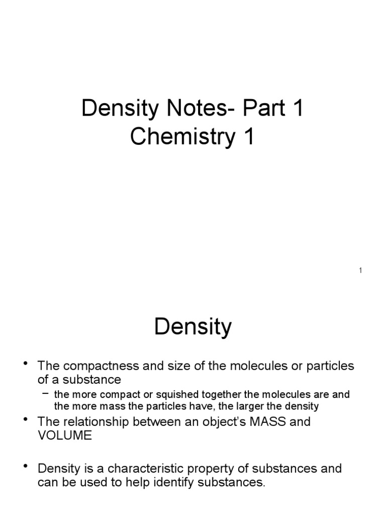 Density Notes Part 1 Chemistry 1 Pdf Density Volume 0376