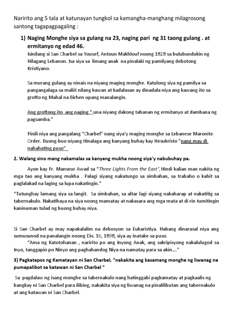 5 Tala at Katunayan - San Charbel | PDF