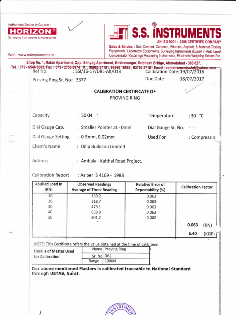Calibration Proving Ring 50KN | PDF | Calibration | Analysis