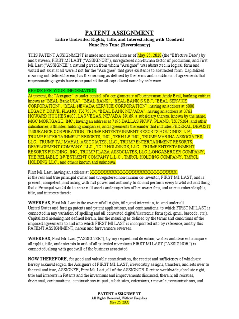 Master Patent Assignment | PDF | Patent | Assignment (Law)