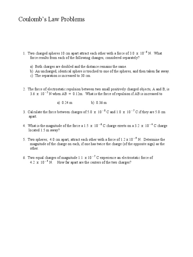 Coulomb S Law Worksheet Sam 2 | PDF