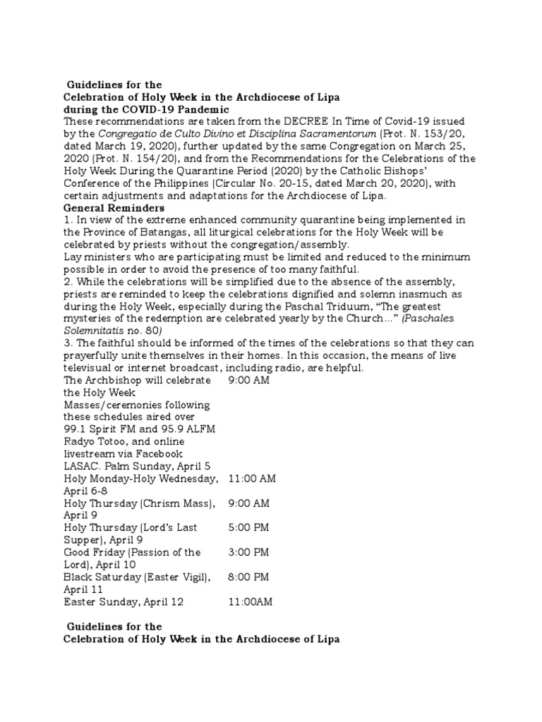 Guidelines For The | PDF | Easter | March Observances