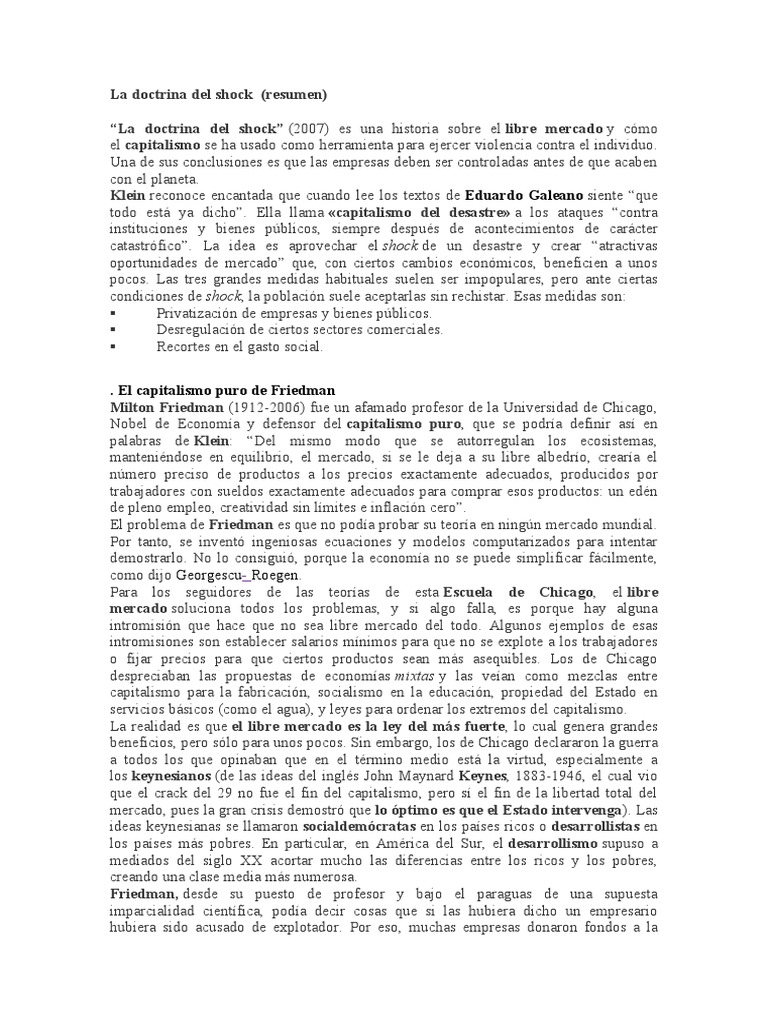 La Doctrina Del Shock | PDF | Milton Friedman | Boris Yeltsin