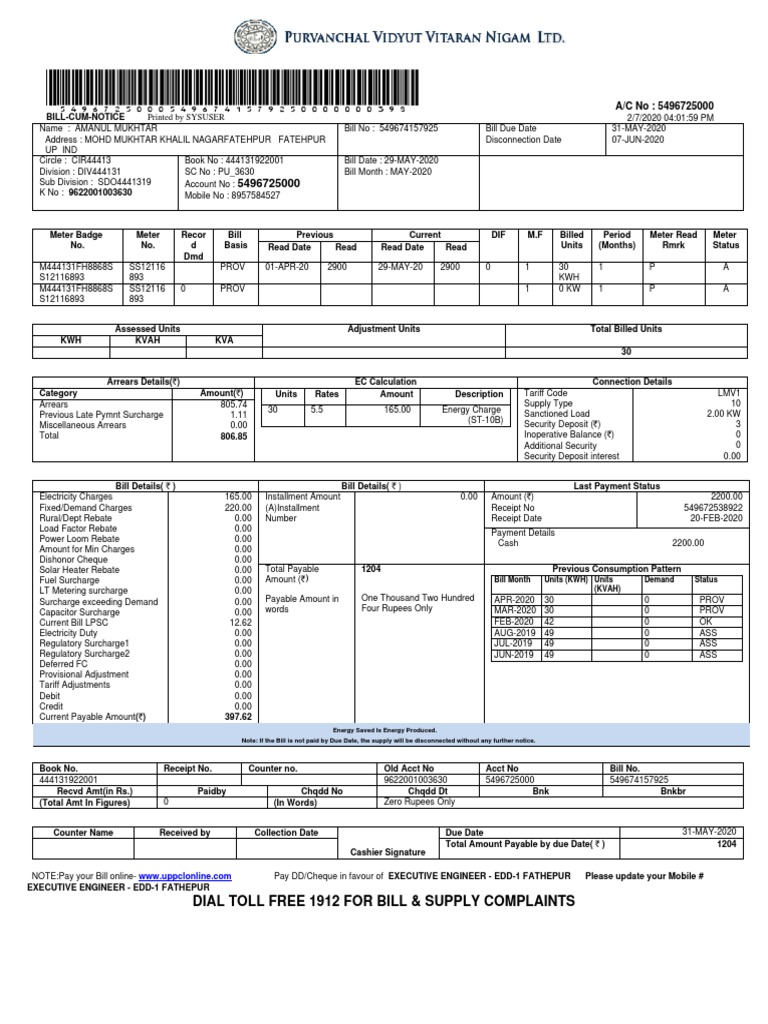 Electricity Bill PDF | PDF | Power (Physics) | Electric Power